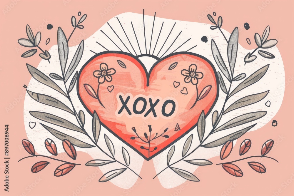 Artwork features a heart with 'XOXO' text in the center encircled by ...