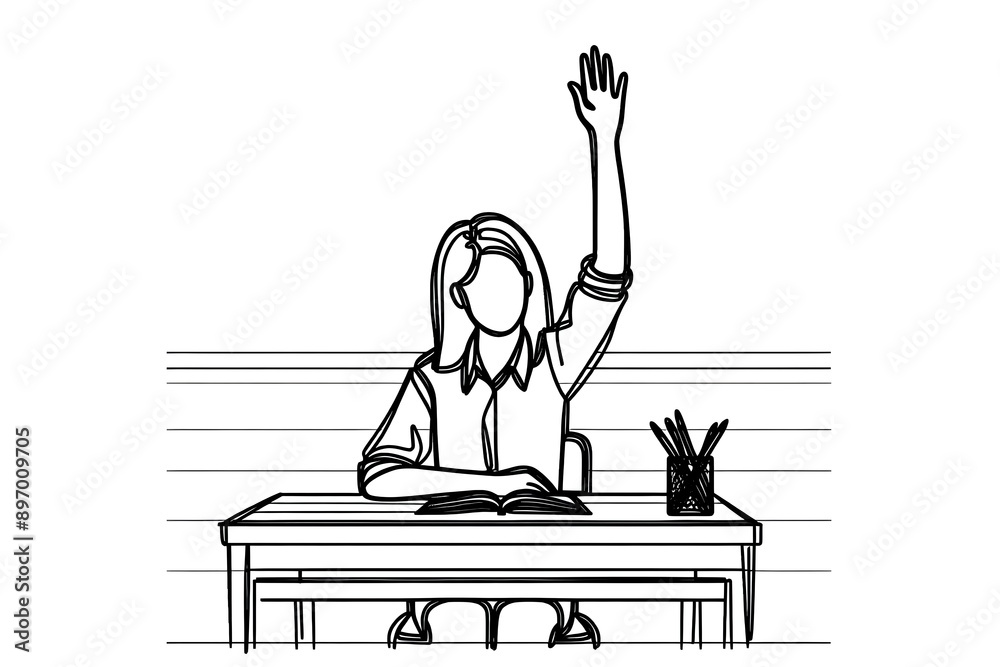 continuous single line drawing of a group of high school student ...