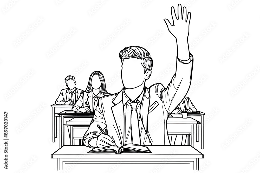 continuous single line drawing of a group of high school student ...