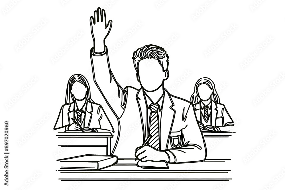continuous single line drawing of a group of high school student ...