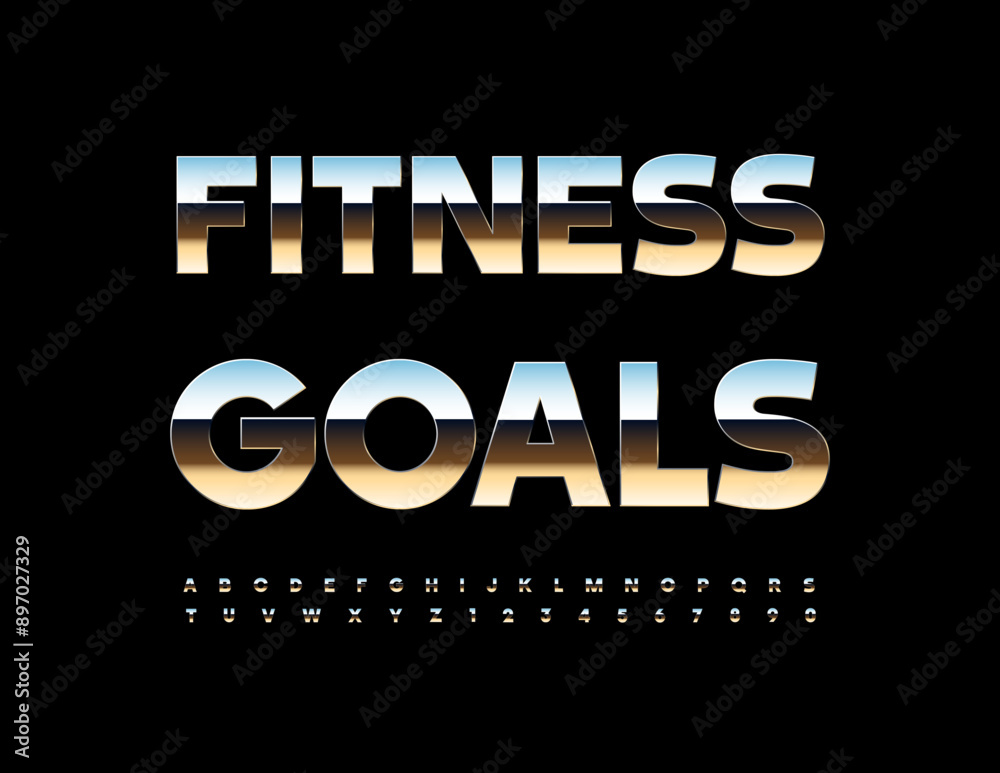 Vector metallic emblem Fitness Goals with Reflective Silver Font. Set ...