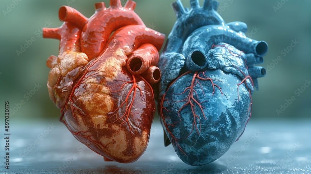 Health Impact: A side-by-side comparison of a healthy heart and an ...