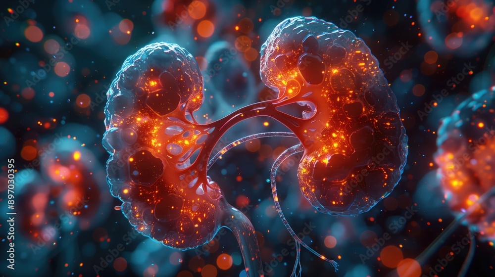 Kidney Disease. A detailed view of kidneys showing the effects of ...