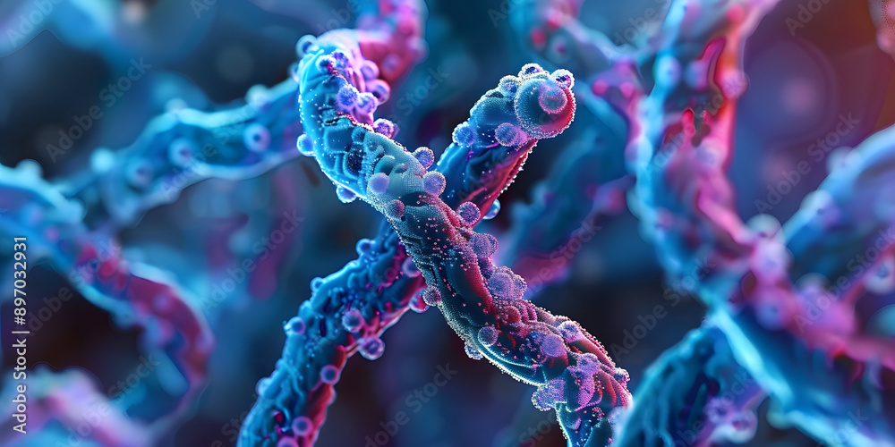 Closeup image of human chromosomes during cell division intricate ...