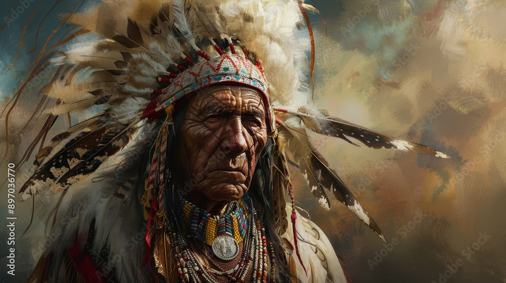 The Indian chief. The old chief. The wise Indian. red-skinned people ...