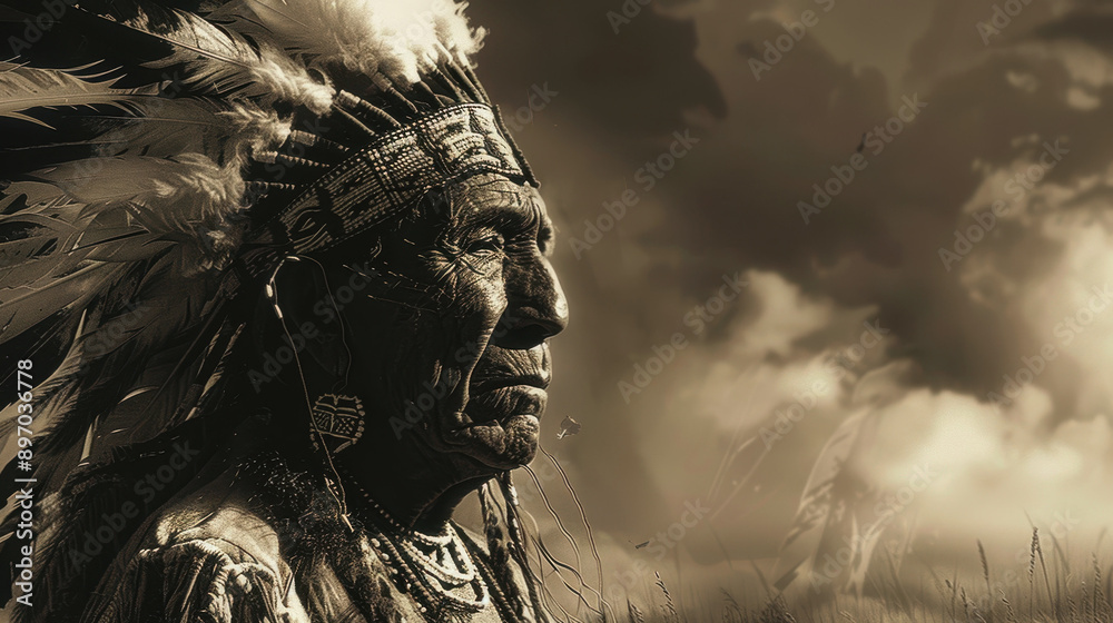 The Indian chief. The old chief. The wise Indian. red-skinned people ...