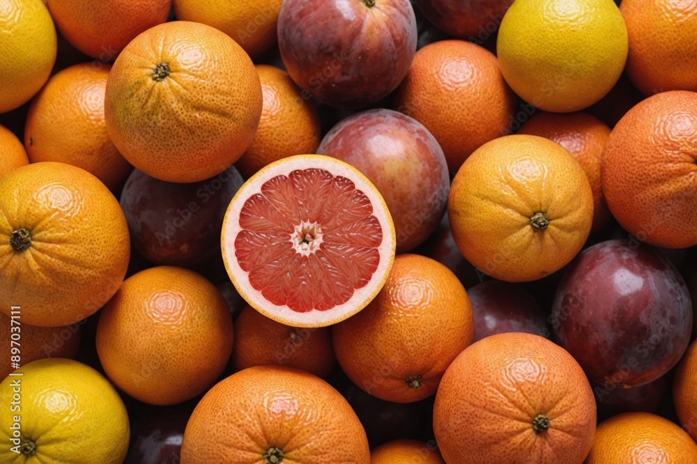 Grapefruits in large quantities as a background image. Organic grape ...