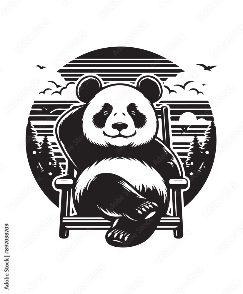 vector Chilling Panda vector art,graphics Pandas icons set,vintage ...