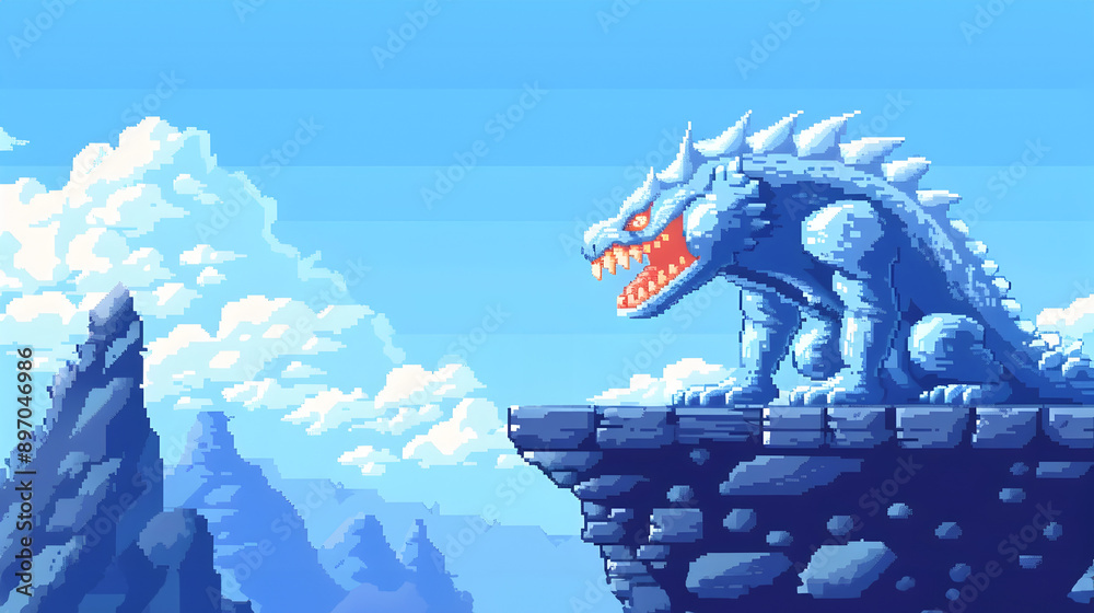 Pixel Art Character Battling Monsters in an 8-Bit Fantasy World Stock ...