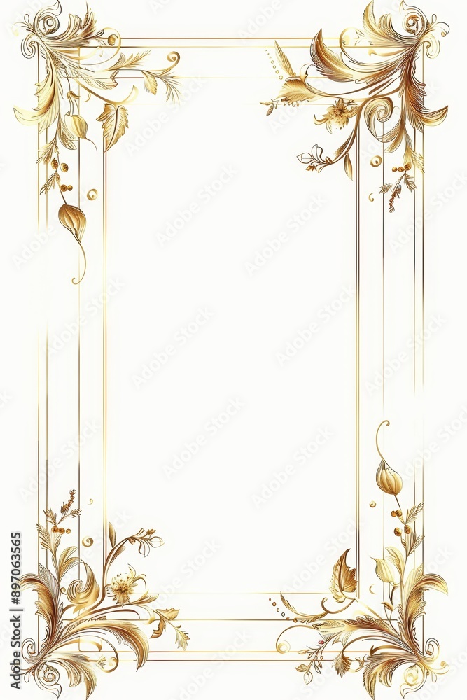 Double line rectangle golden frame isolated on white background, luxury ...