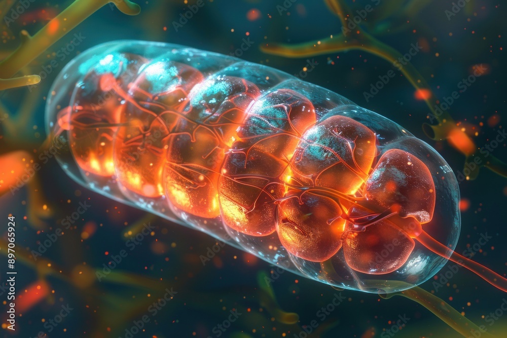 Mitochondria in a skeletal muscle cell during exercise, illustrating ...