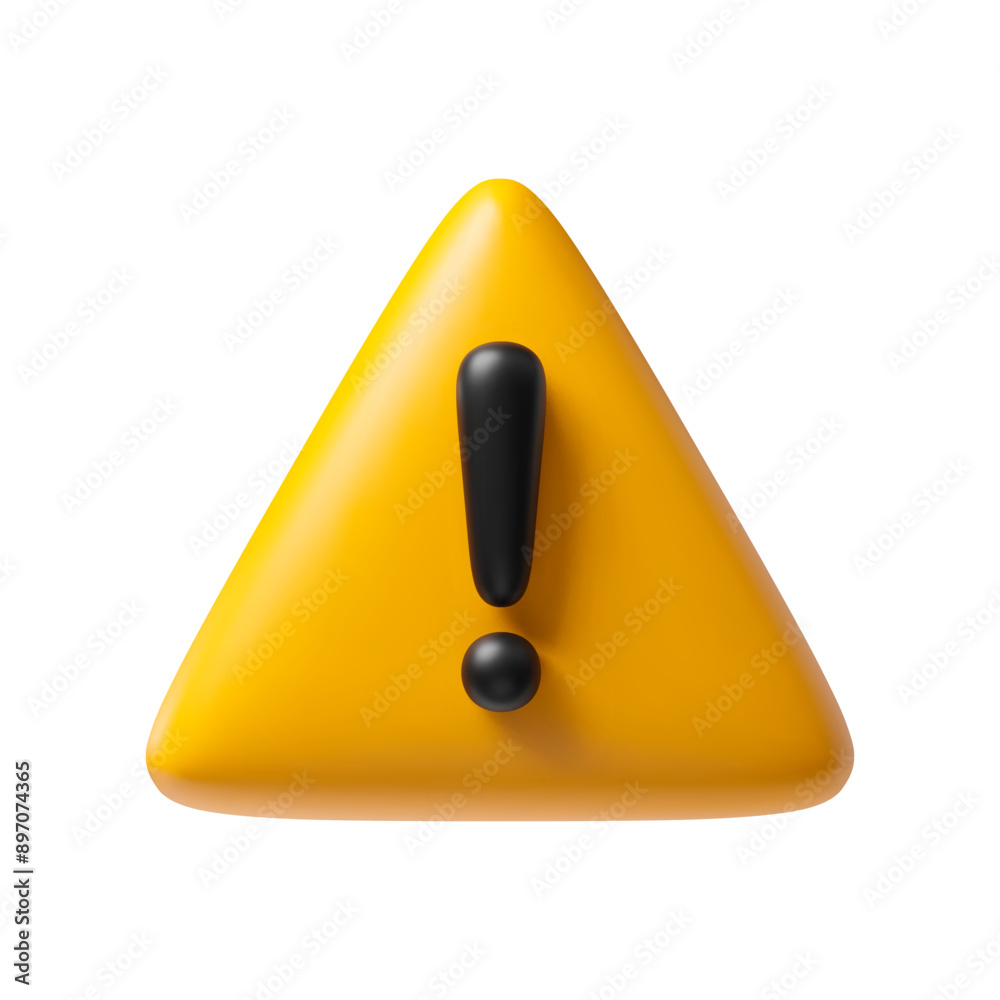 3D yellow triangle exclamation mark icon in realistic style. Vector ...