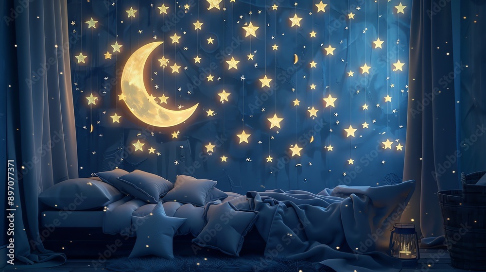 Luminous stars and moon, for a peaceful, starry night nursery theme ...