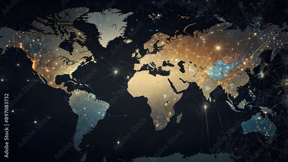 Digital map of Asia, concept of global network and connectivity, data ...