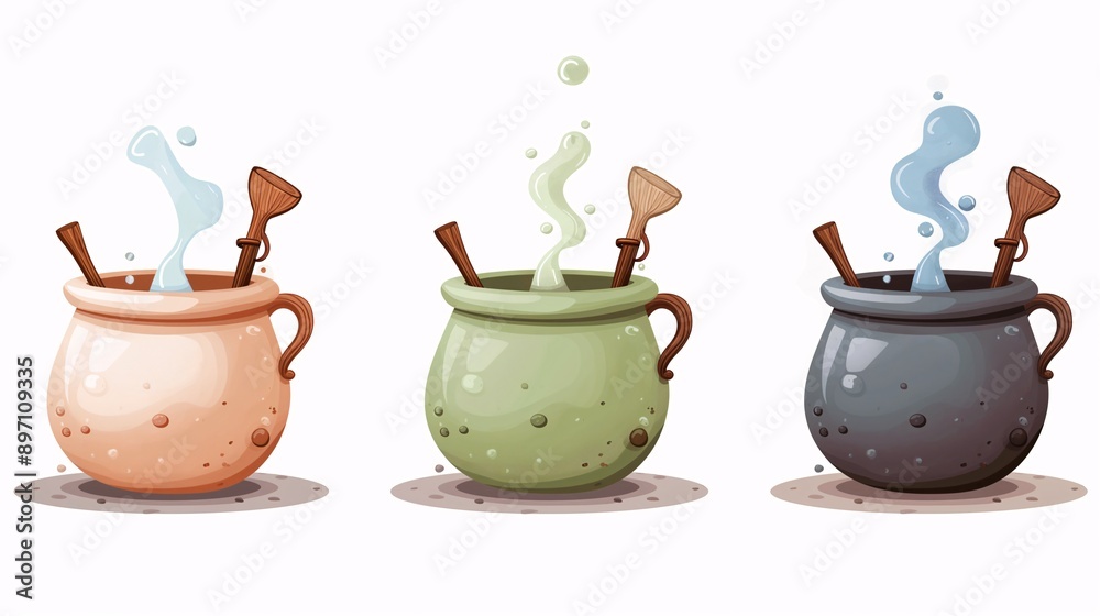 Magic Potion Cauldron Set: A whimsical set of three cartoon cauldrons ...