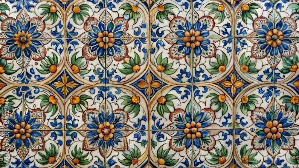 azulejos texture background vintage with floral motifs wall tiles ...