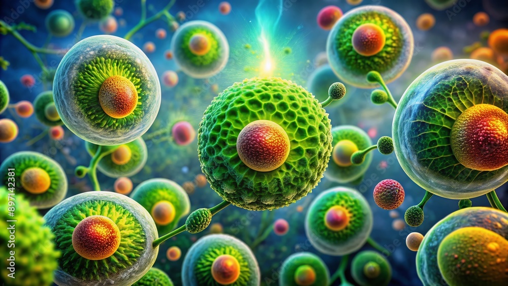 Vibrant microscopic image showcases plant cell division, highlighting ...