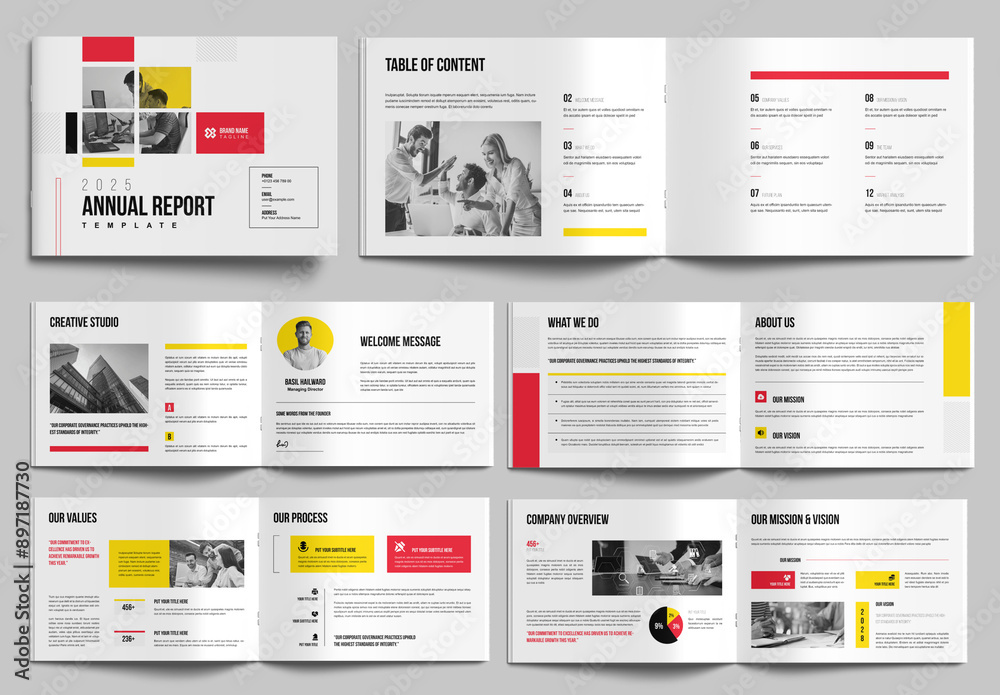 Annual Report Template With Red Color Stock Template | Adobe Stock