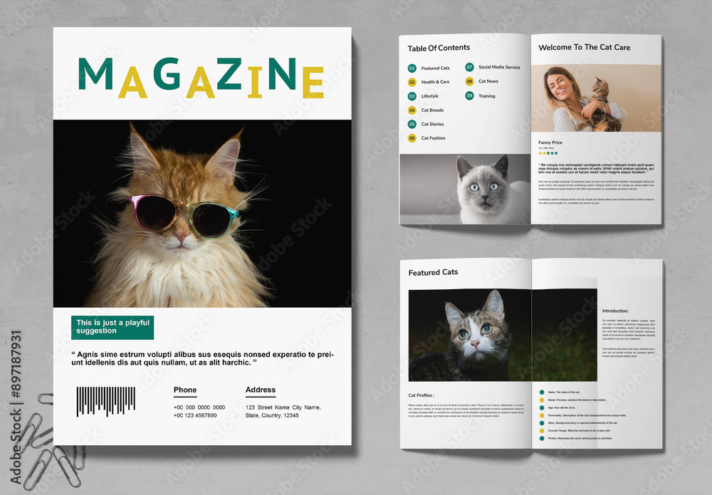 Cat Magazine Layout Stock Template | Adobe Stock