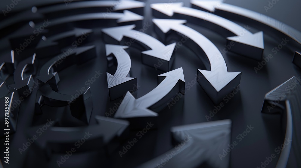 Arrows in a circular motion, representing rotation and cycle, in a ...