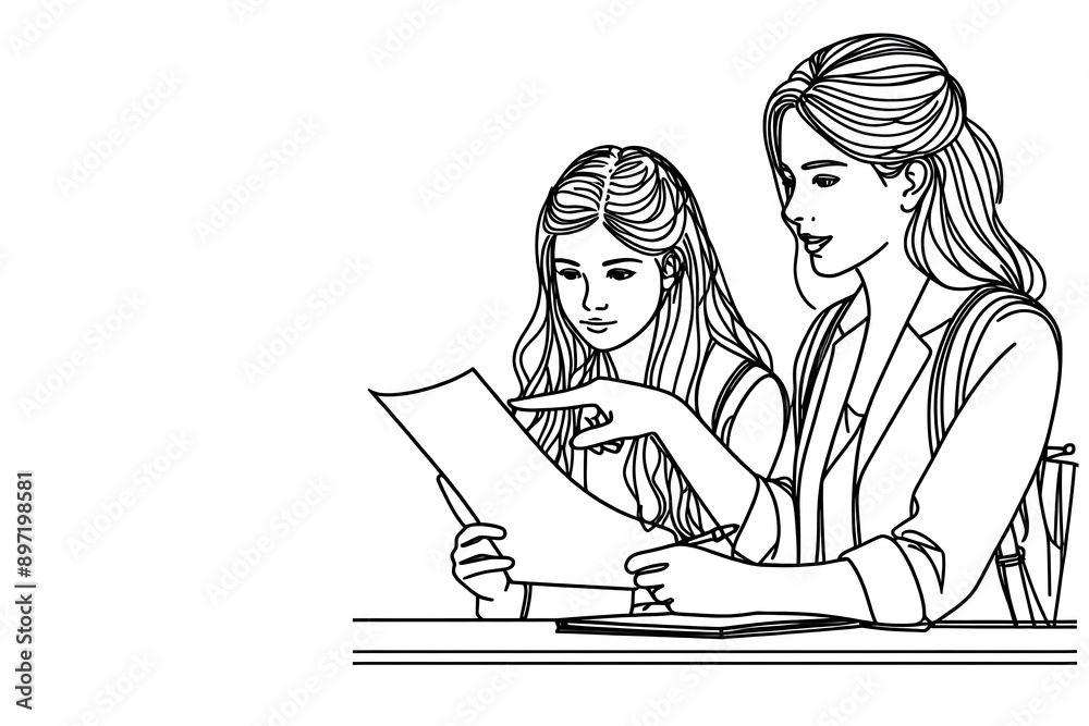 continuous single line art drawing of a college school student tutoring ...