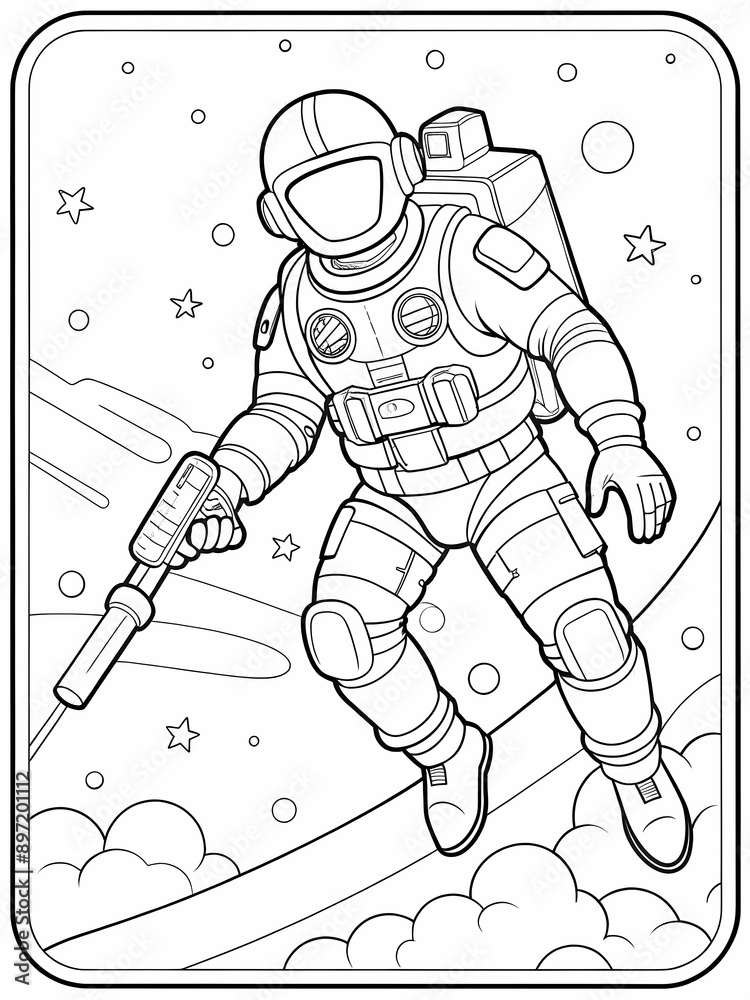 Whimsical Astronaut Floating in Space Coloring Page for Kids' Activity ...