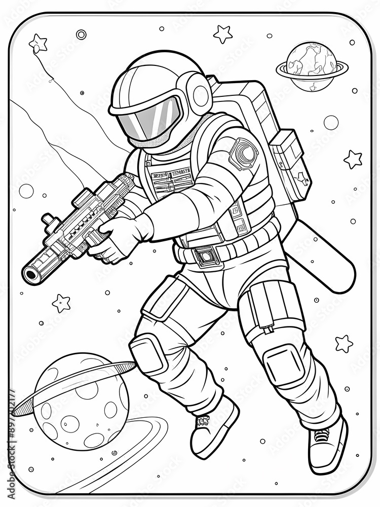 Whimsical Astronaut Floating in Space Coloring Page for Kids' Activity ...