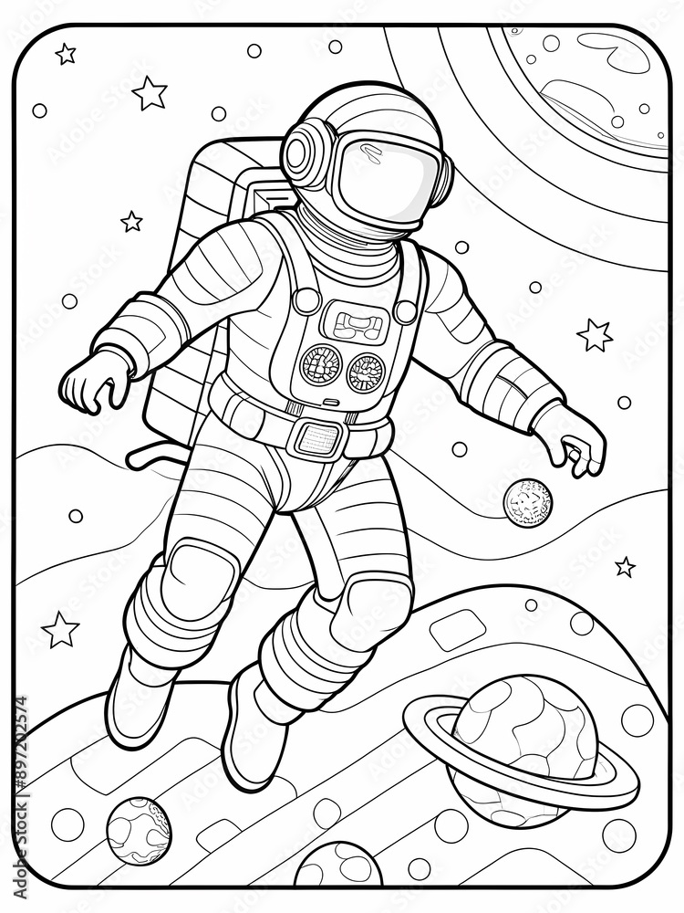 Whimsical Astronaut Floating in Space Coloring Page for Kids' Activity ...