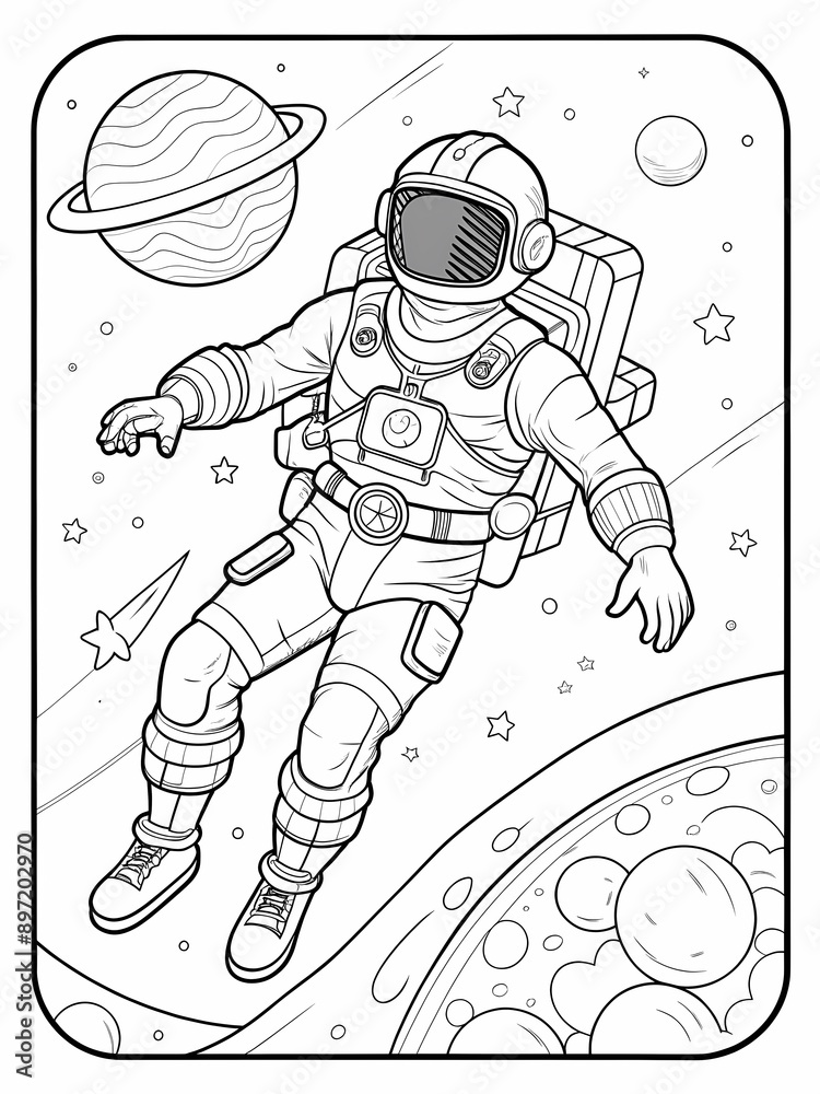 Whimsical Astronaut Floating in Space Coloring Page for Kids' Activity ...