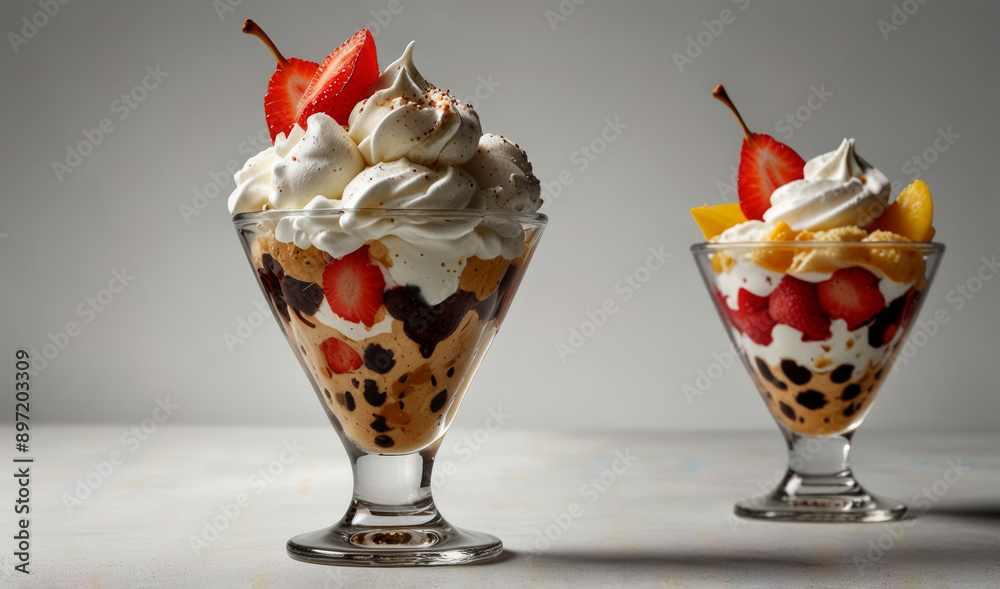 ภาพประกอบสต็อก Collection of Sundae sundaes ice cream frozen dessert in ...