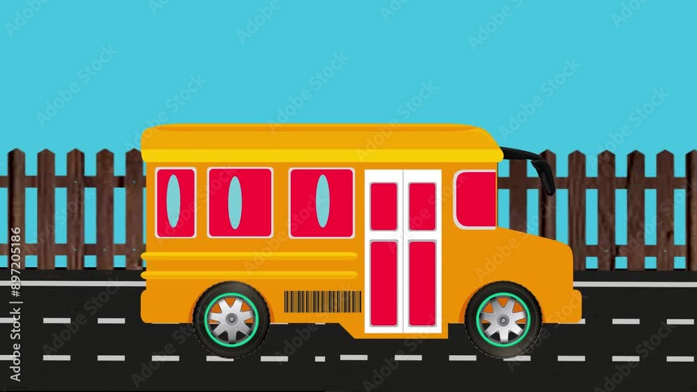 Classic Yellow School Bus Moving on a Road | School Bus Moving | Back ...