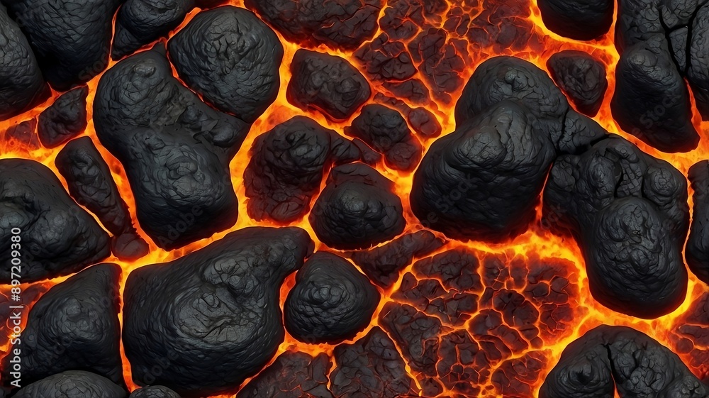 Volcanic Lava Texture Seamless Fire Background with Molten Rock and ...