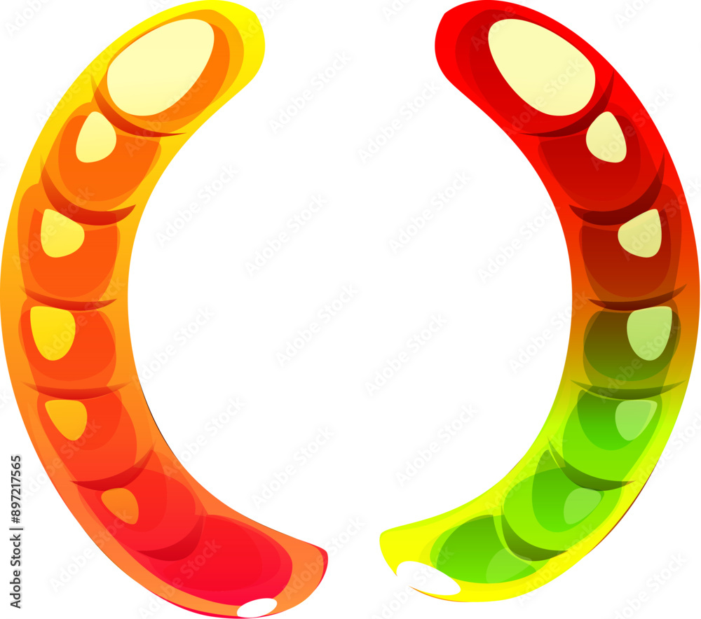 Cartoon round brackets jelly worm candy and confectionery alphabet ...