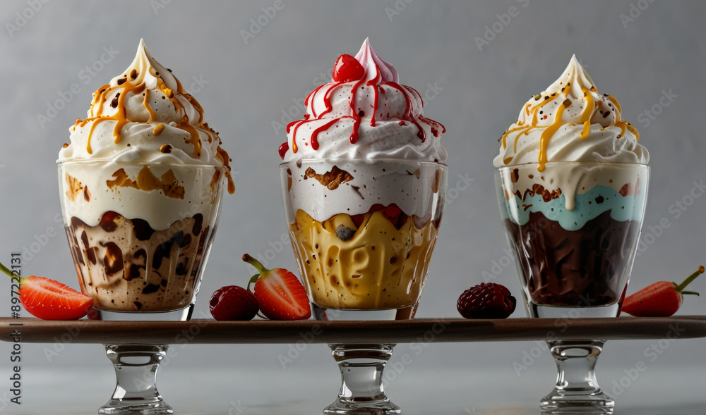 Collection of Sundae sundaes ice cream frozen dessert in tulip glass ...