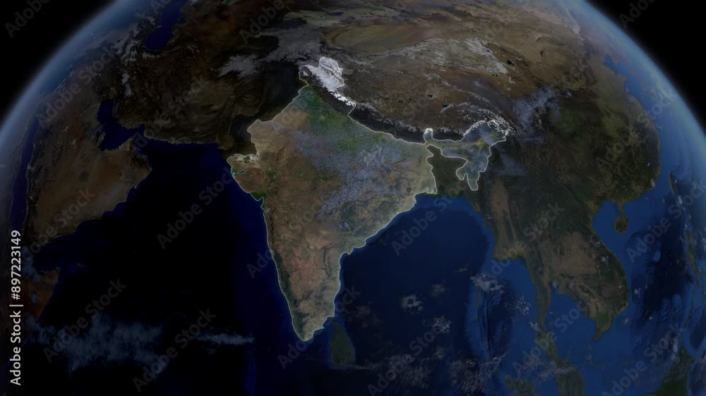 Map showing India, Asia, from space to see the region from above from ...