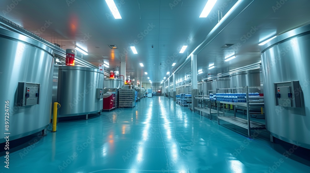 Industrial Food Processing Facility Interior With Stainless Steel Tanks ...