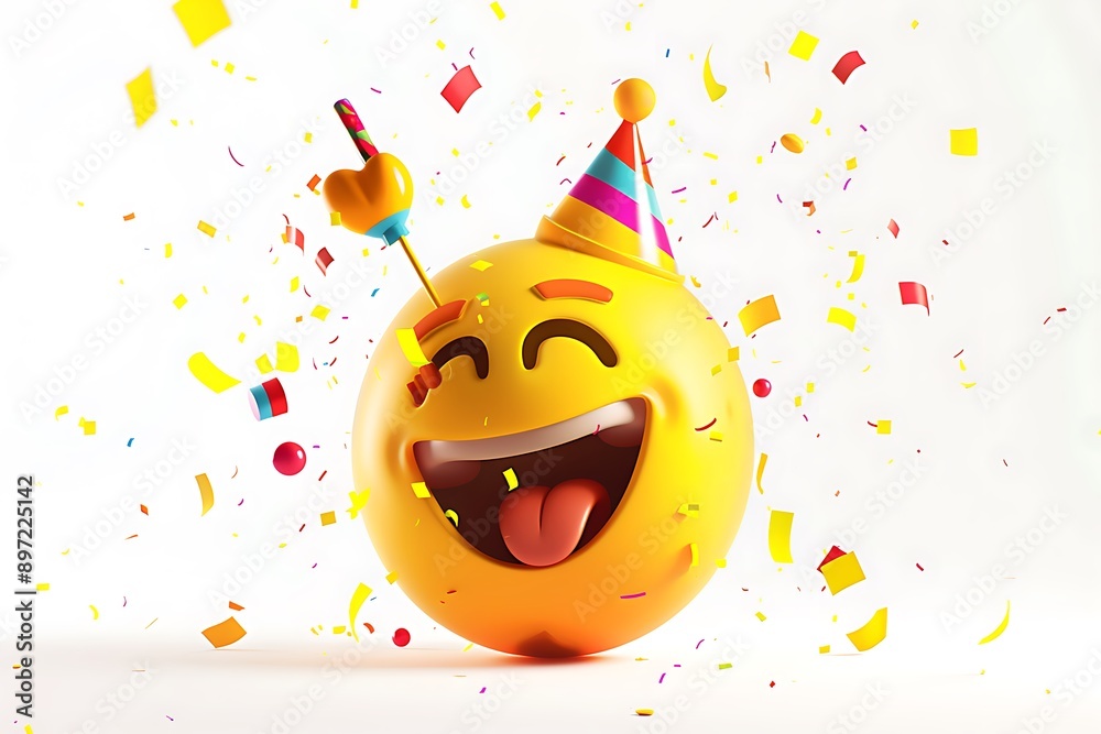 emoji icon of a face with a party blower and hat celebrating with ...