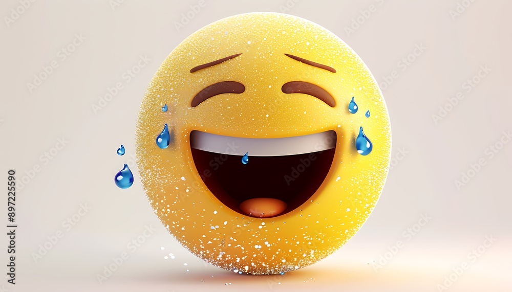 emoji icon of a laughing face with tears of joy rendered in yellow hue ...