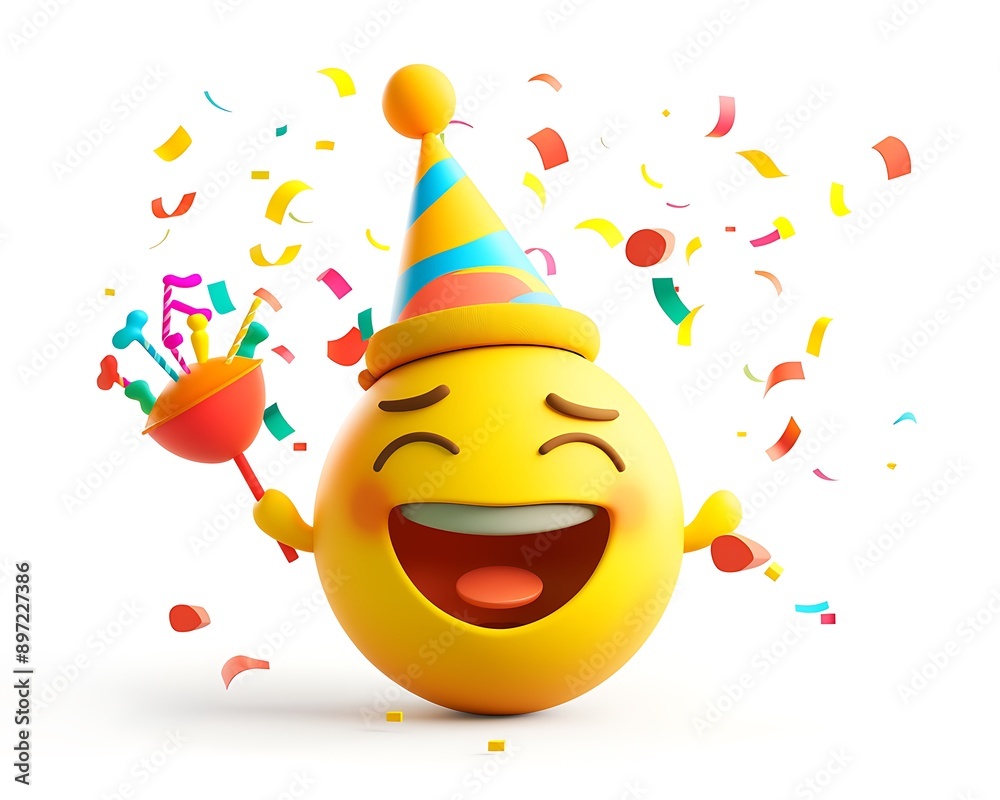emoji icon of a face with a party blower and hat celebrating with ...