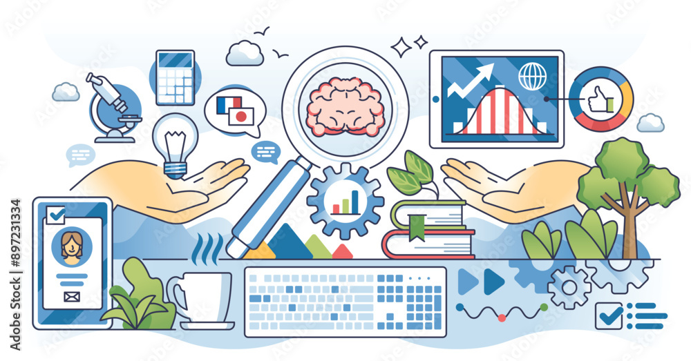 Microlearning as effective and fast education method outline hands ...