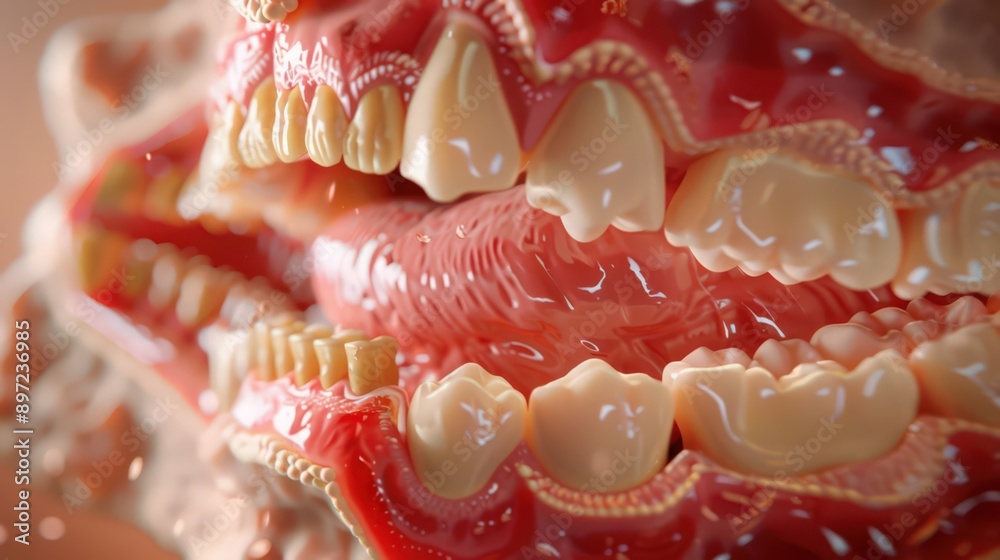 Detailed illustration of the oral cavity, focusing on the teeth, gums ...