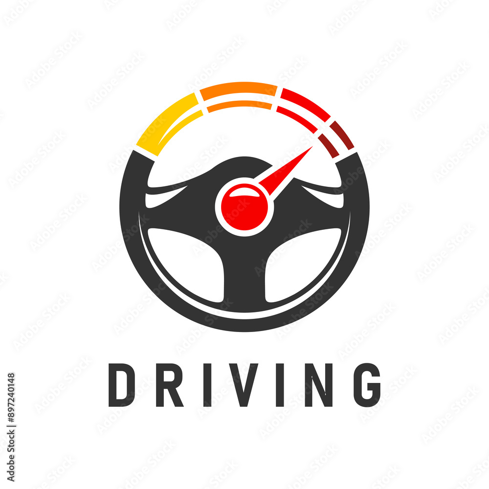 Drive steering wheel icon. Tech and safe drive, driving school and ...