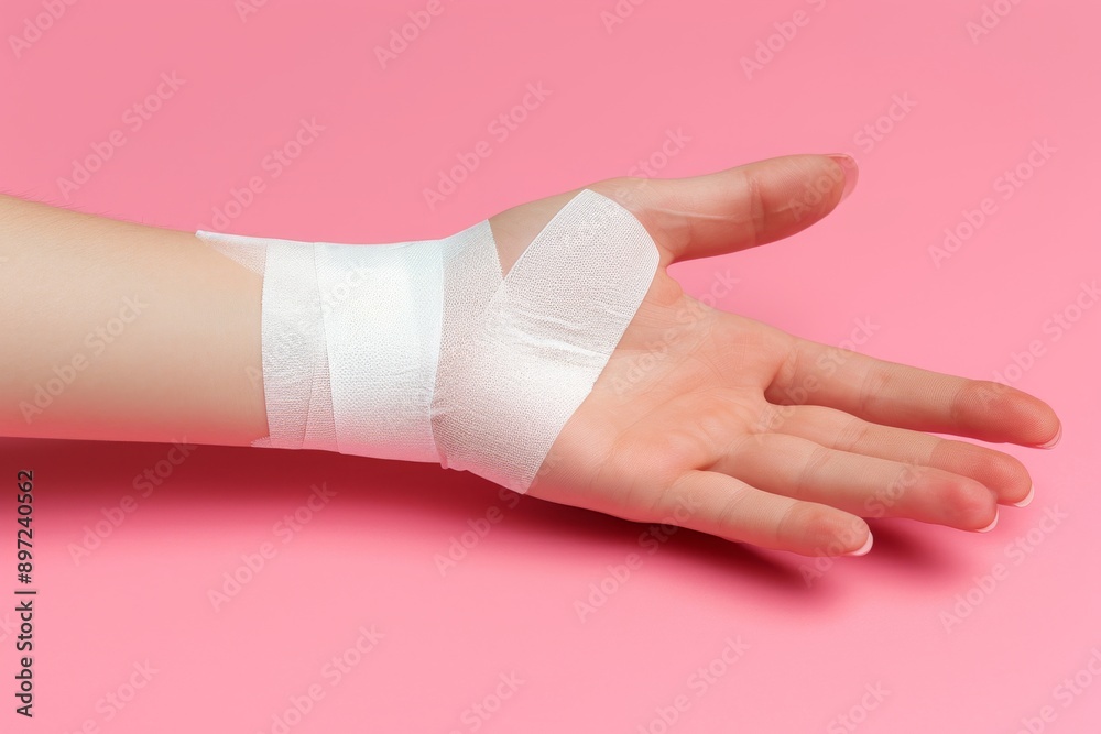 This photo depicts a hand with a bandage, symbolizing an injury and the ...