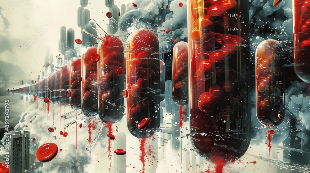 Abstract Image of Blood Cells and Capsules. Abstract representation of ...