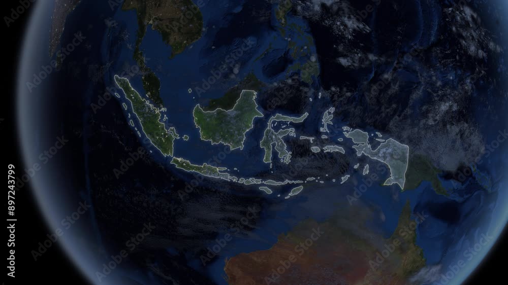 Map showing Indonesia, Asia, from space to see the region from above ...