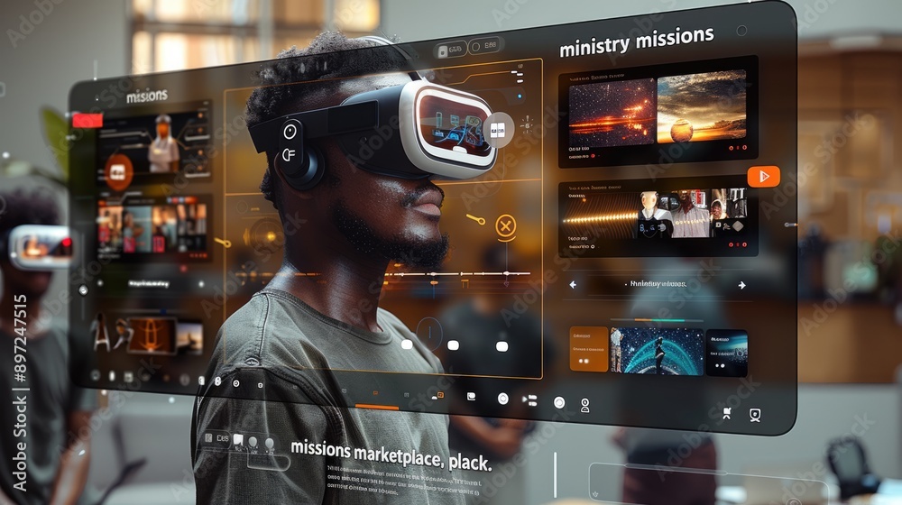 3D VR glasses, tv control panel, technology concept. African people ...