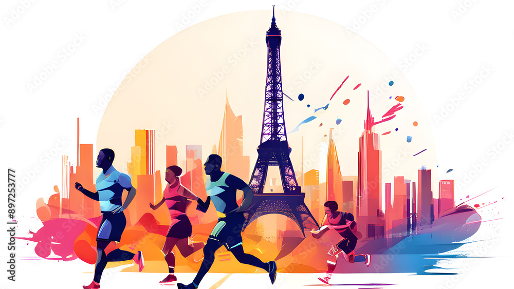 Olympics 2024 abstract illustration of athletes competing in various ...