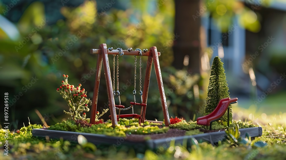 Miniature playground set with tiny swings and slides Stock Photo ...