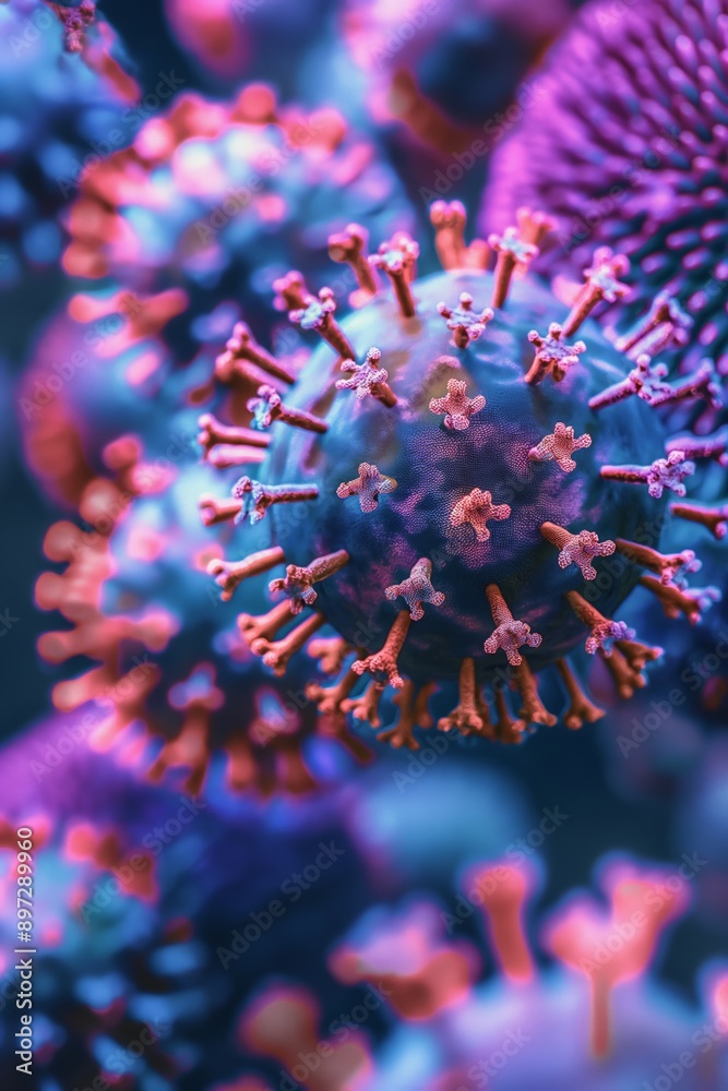 Close-up of a virus particle displaying spikes, highlighting the ...