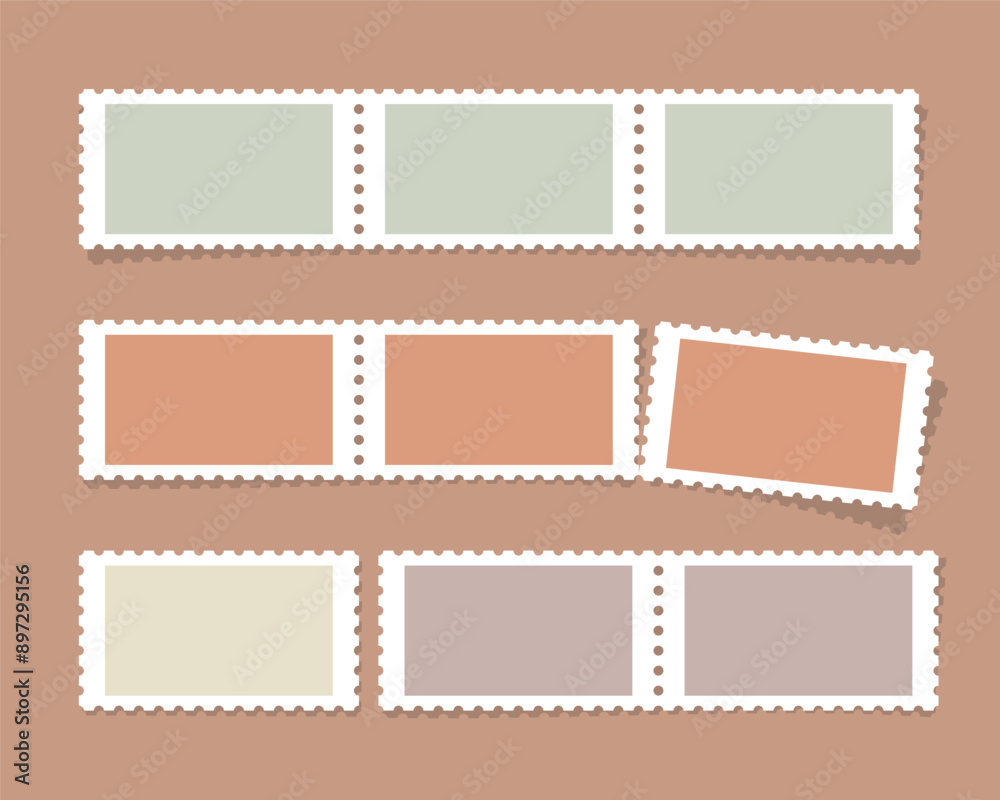 Set of nine blank mockups postage stamps in form of horizontal ...